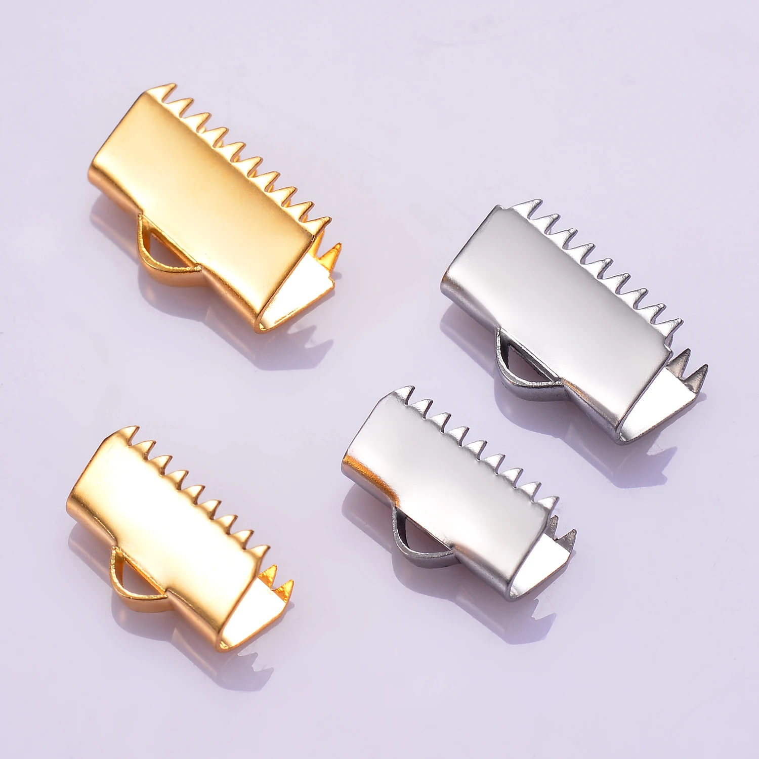 50 pcs Stainless Steel Crimp Ribbon and Cord Tips Ends Hypoallergenic ...