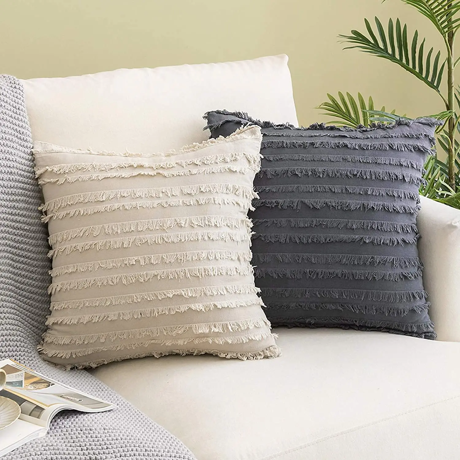 Solid Color Cushion Cover With Tassels 30×50cm/45×45cm For Home Living ...