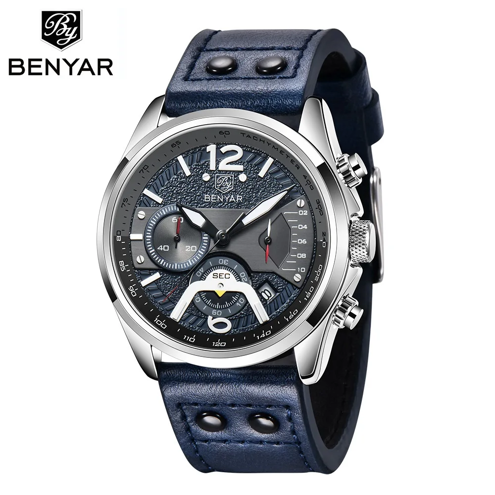 BENYAR 2024 New Men's Quartz WristWatches Multi-Function Sports ...