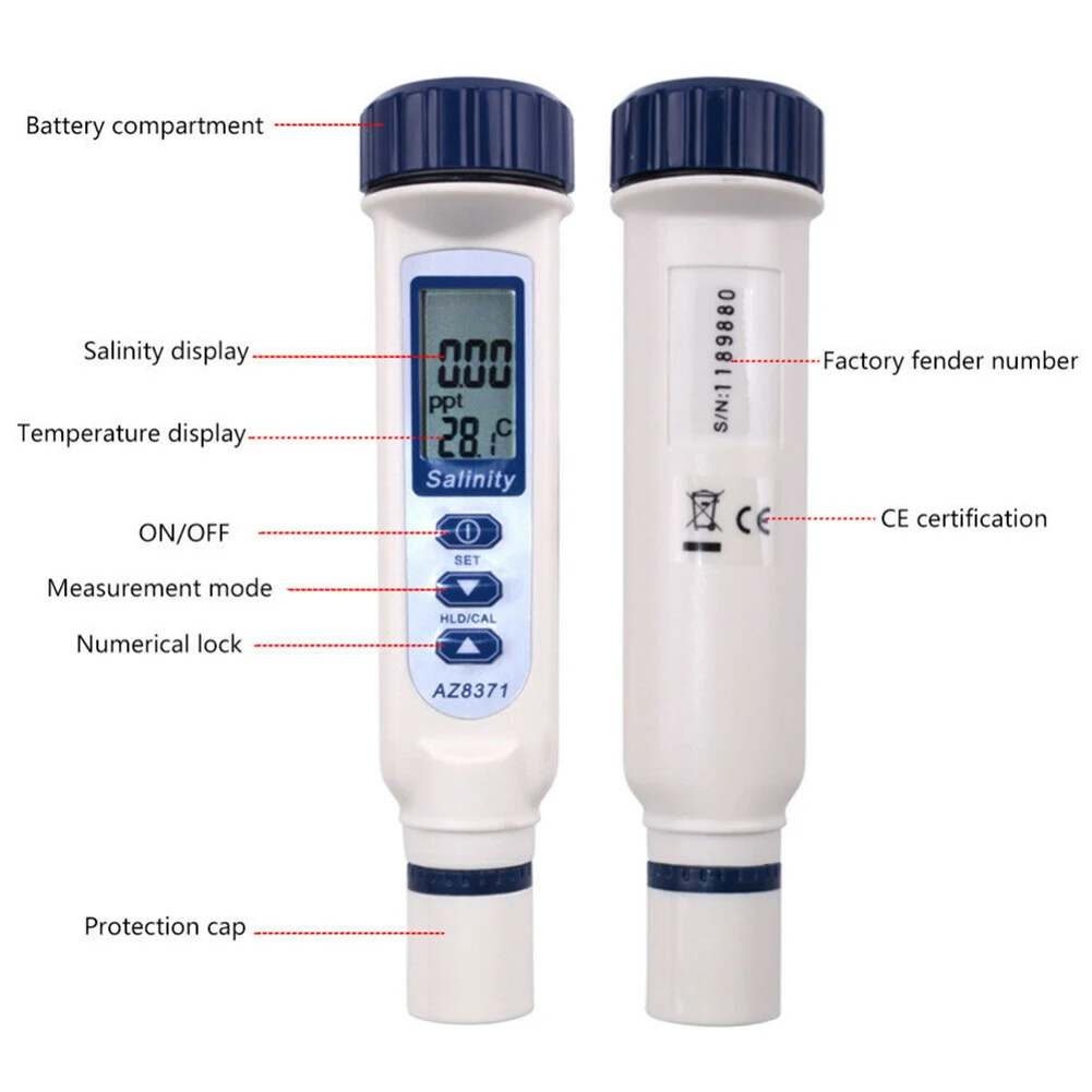 AZ8371 Seawater Tester Digital Display Handheld Salinometer Waterproof ...