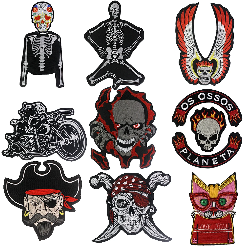 Notions Skull Indian Biker Embroidered Big Back Patch for denim Jacket ...