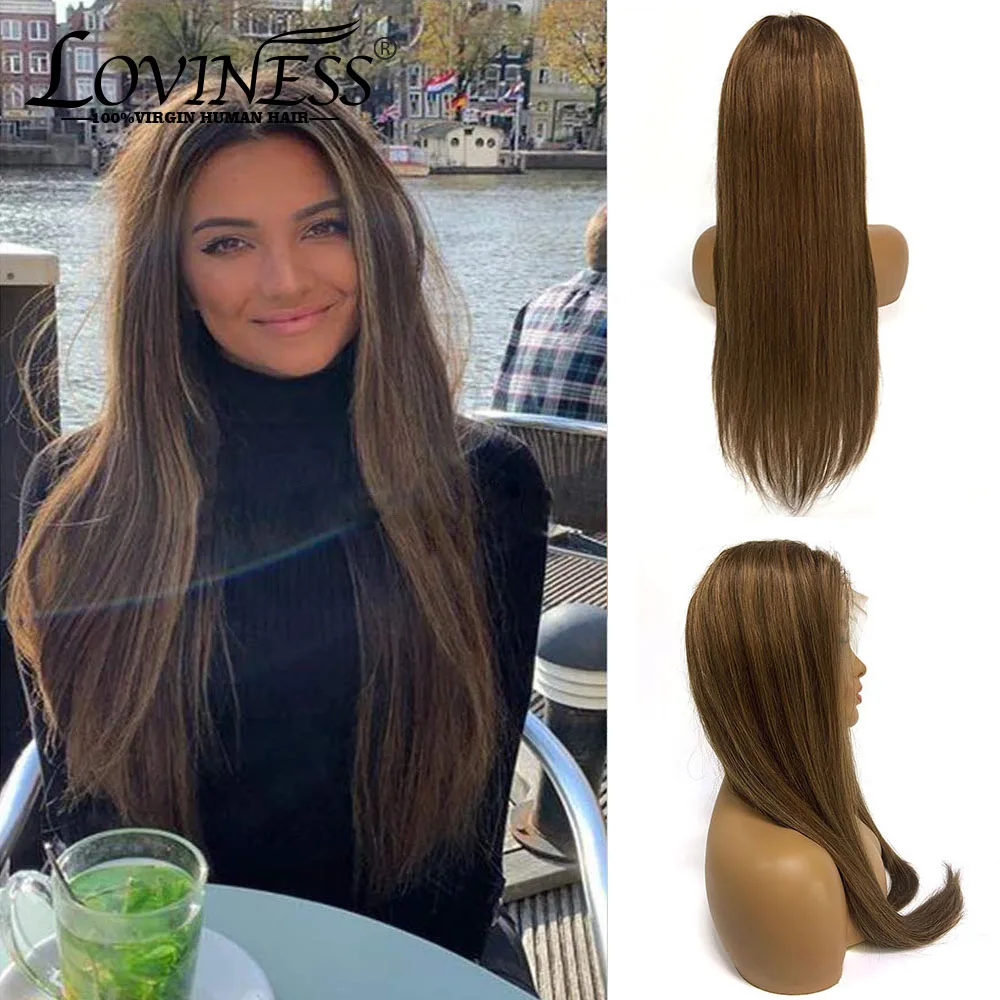 Peluca de cabello humano liso de 13x4 para mujer, postizo de encaje ...