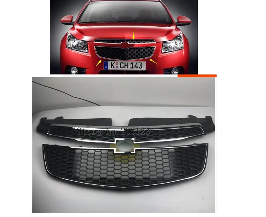 Fit For Chevy Cruze 2009-2014 Silver Upper Lower Front Bumper Mesh ...