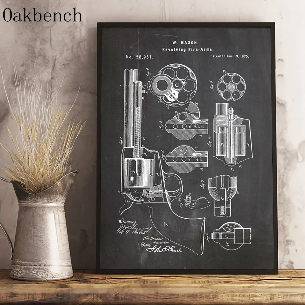 Hand Gun Patent Vintage Poster And Prints Revolving Fire Arm Art Print ...