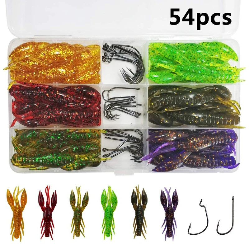 54pcs-box-Soft-Lobster-fishing-Lures-jigging-bait-bionic-crayfish ...
