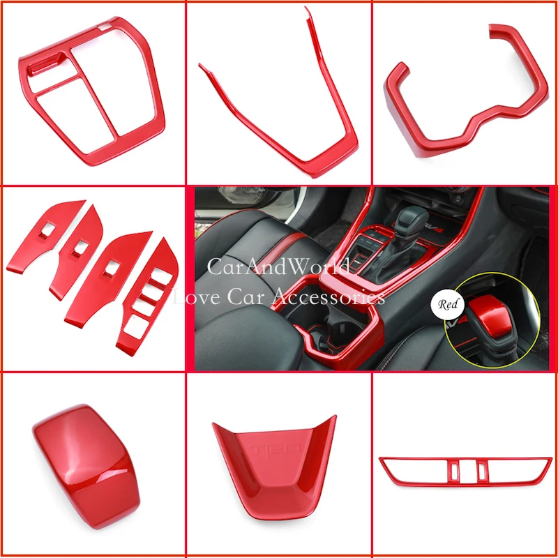 Car Interior Red Chrome Decoration Accessories For 2019-2024 Toyota ...