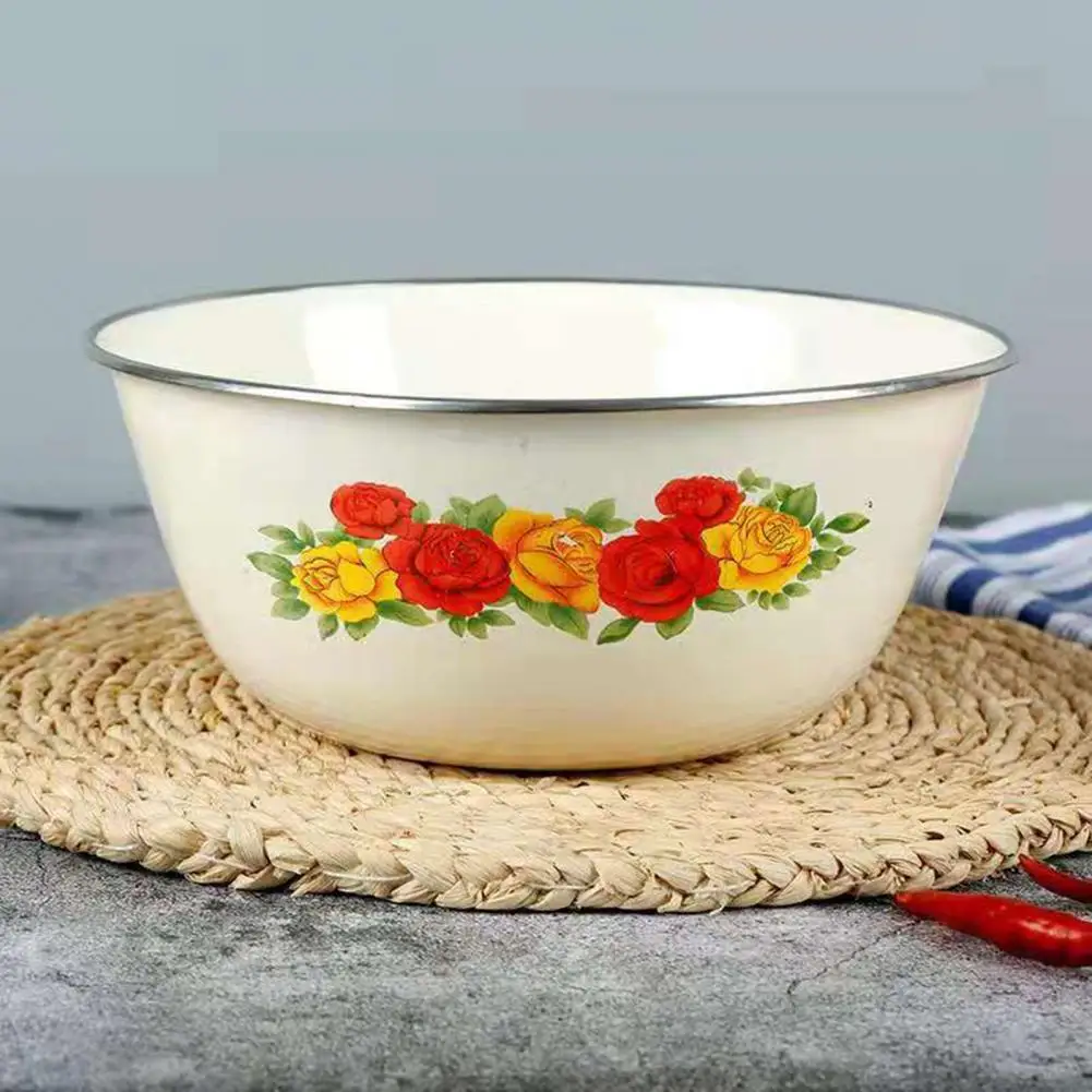 Enamel-Bowl-Set-With-Plastic-Covers-Chinese-Style-Flower-Pattern-Enamel ...