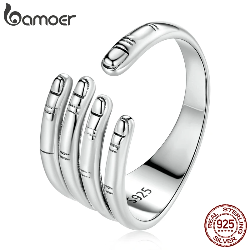 Bamoer Adjustable 925 Sterling Silver Creative Five Finger Ring New ...