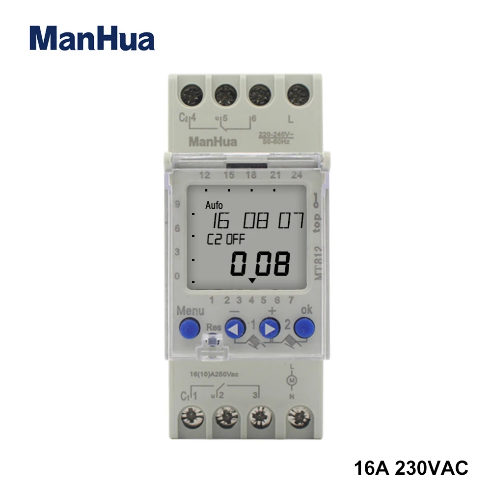 Manhua Mt812 2 Channel 16a Multi Function Weekly Programmable Din Rail ...