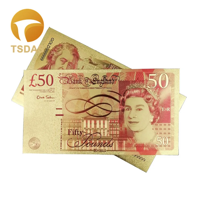 24k Gold Foil Banknote British 50 Pounds Note In 24k Gold Plated ...