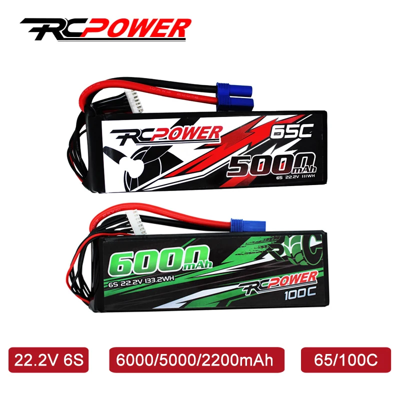RCPOWER 6S Lipo Battery 5000mAh 6000mAh 2200mAh 22.2V 65C 100C With EC5 XT90 XT60 Plug For RC ...