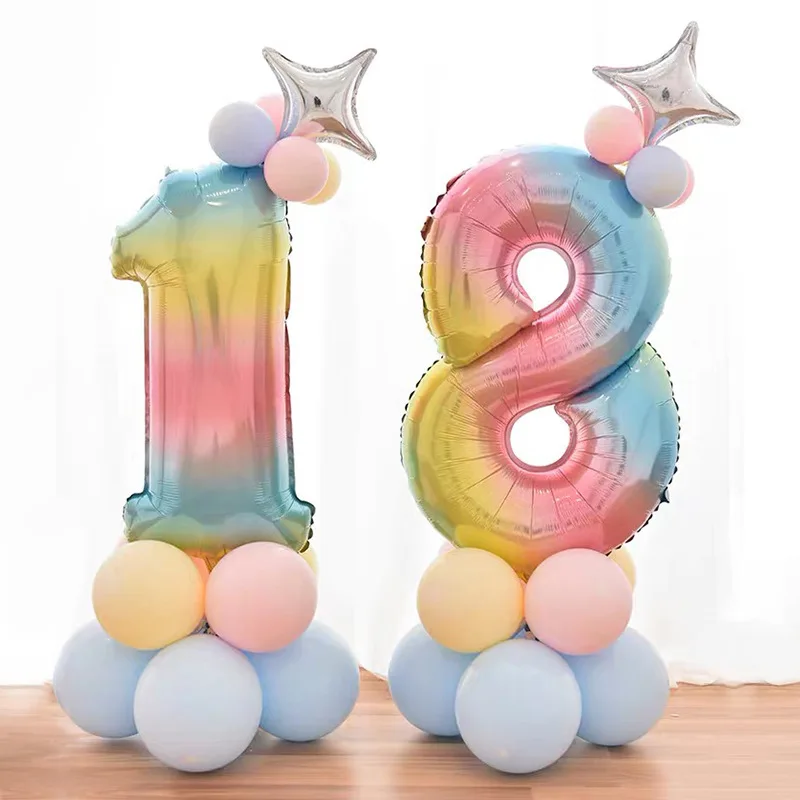 32inch Rainbow Number Balloons Foil Balloons set Birthday Party ...