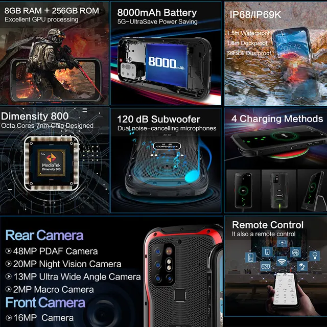 CONQUEST S20 5G Night Vision Smartphone IP68 Waterproof 48MP Four ...