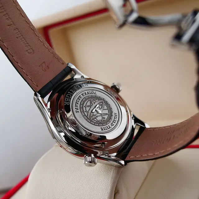 Reef Tiger/RT Automatic World Time Watch for Men White Dial Steel Watch ...