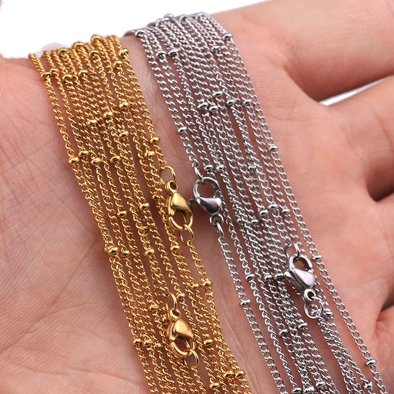 10pcs-lot-Width-1-5mm-Stainless-Steel-Bead-Gold-Chain-Necklace-Women ...