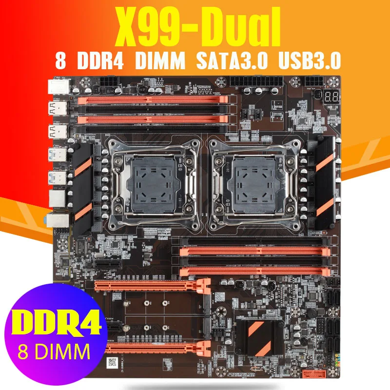 Atermiter X99 듀얼 CPU 마더보드, 듀얼 제온 프로세서, 듀얼 M.2 슬롯, 8 DIMM DDR4 2011-3 ...