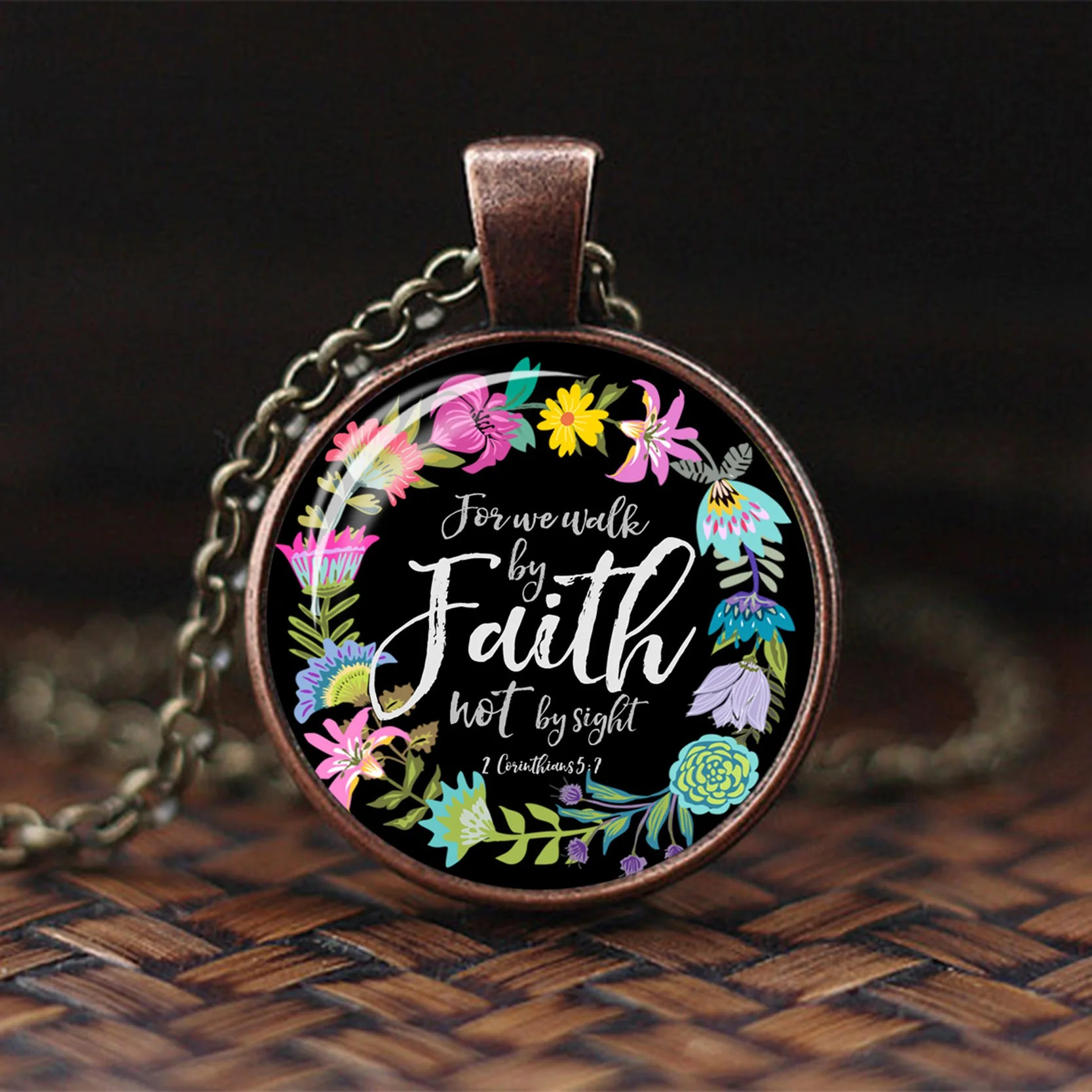 Cita verso de la Biblia colgante collar arte joya de cúpula de cristal ...