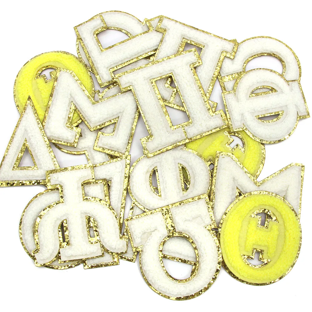 1Pcs White Greek Letter Patch Alphabet Chenille Embroidery Patches For ...