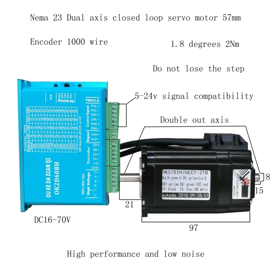 NEMA 23 closed loop stepper motor dual shaft for brake 2Nm stepper motor with driver