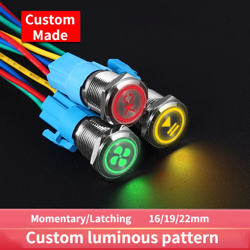 Custom-Made-Luminous-16-19-22mm-304-Stainless-Steel-Push-Button-Switch ...