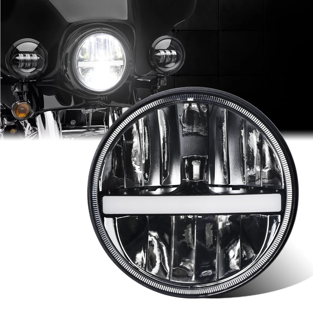 7" Inch H4 LED Moto Headlight For Harley Softail Slim Fat Boy 7inch ...
