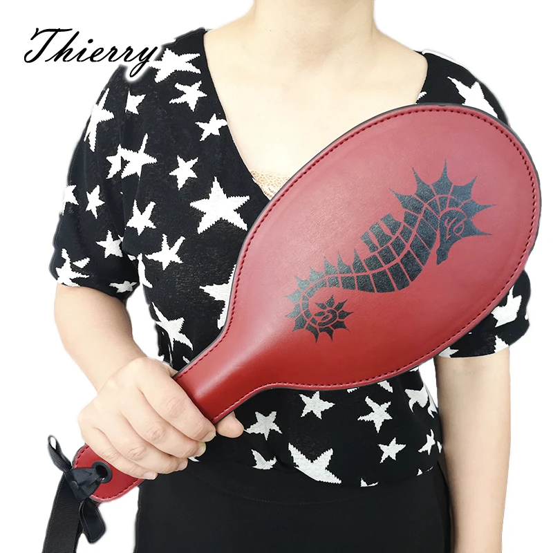 Thierry Double Layer PU Leather Seahorse Pattern Paddle Spanking Hand ...