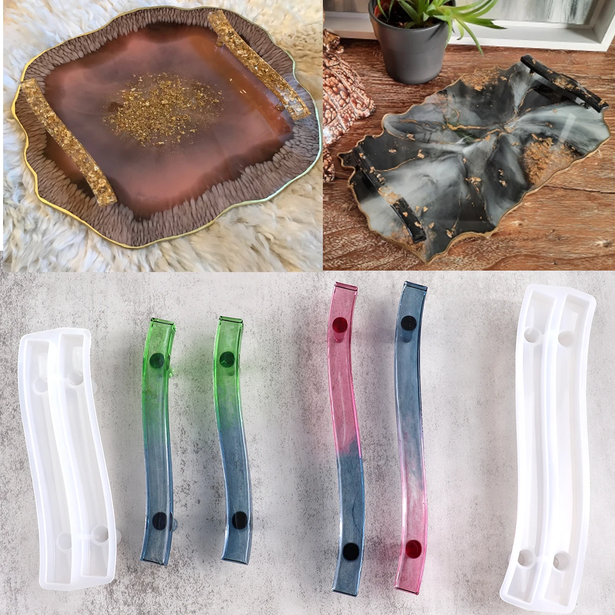 2PC Silicone Epoxy Resin Handles Molds for DIY UV Silicone Tray Handle ...