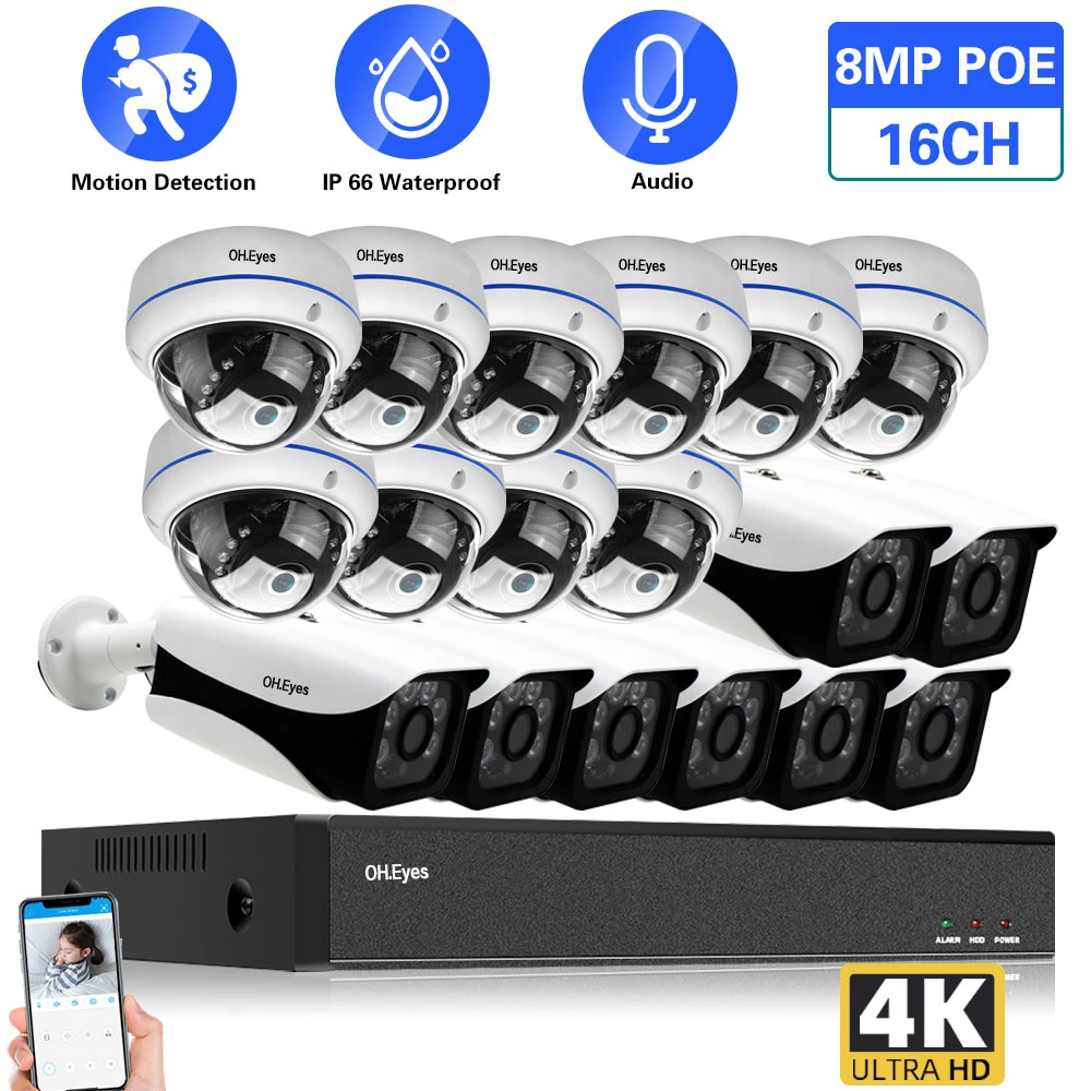POE CCTV Camera Security System Kit 4K 16CH NVR Set 8MP Outdoor ...