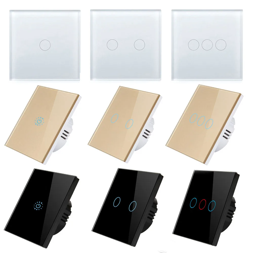 EU Glass panel touch switch light switch home wall switch 1 Gang AC ...