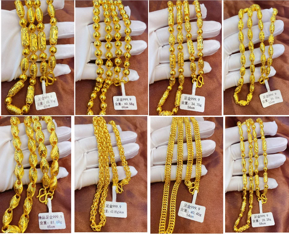 HX-24K-Pure-Gold-Necklace-Real-AU-999-Solid-Gold-Chain-Brightly-Simple ...