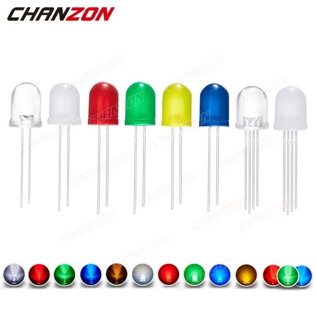 50Pcs-10mm-LED-Diode-White-Red-Green-Blue-Yellow-RGB-Tricolor-Common ...