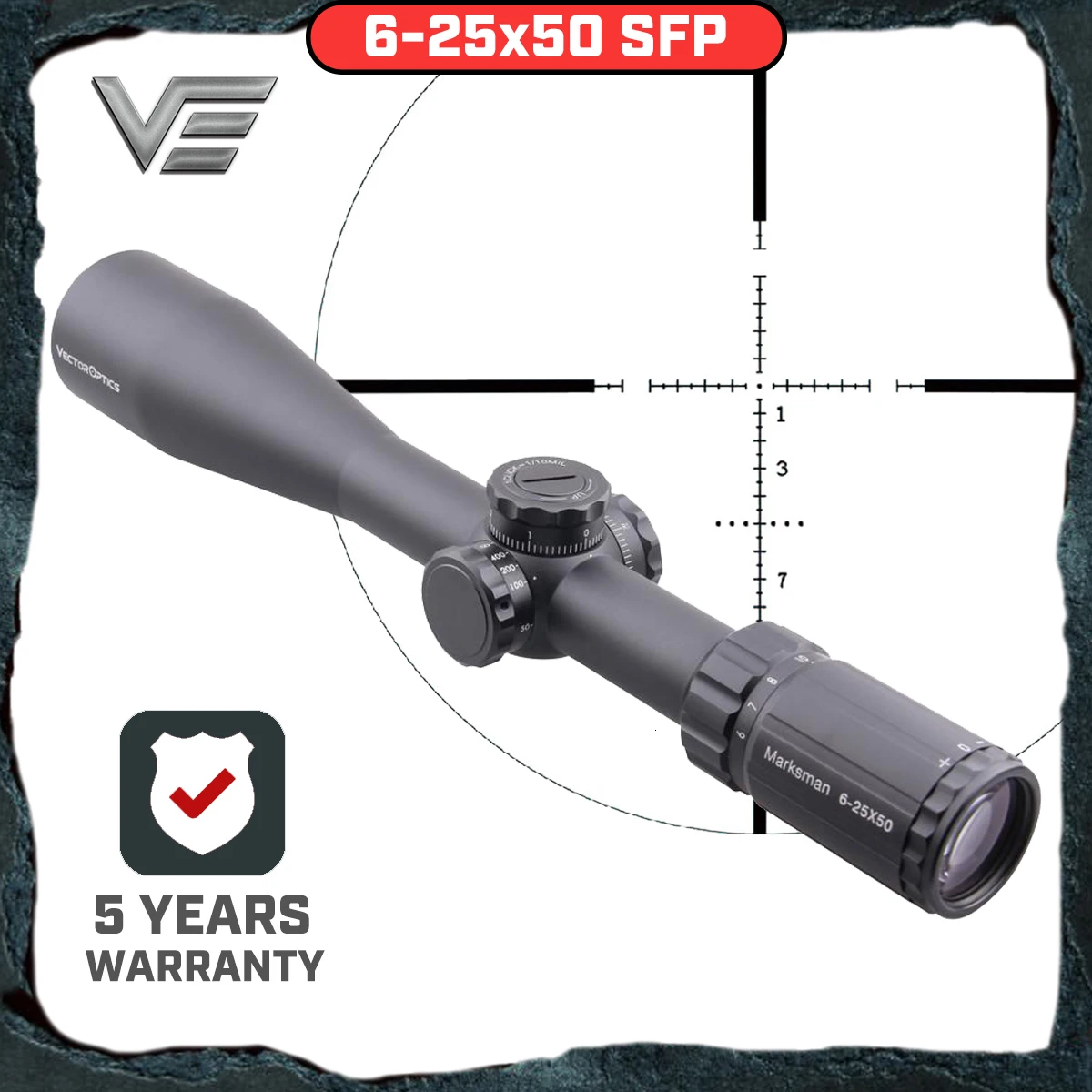 Vector Optics Marksman 6 25x50 Tactical Gun Rifle Scope MPT1 Reticle ...