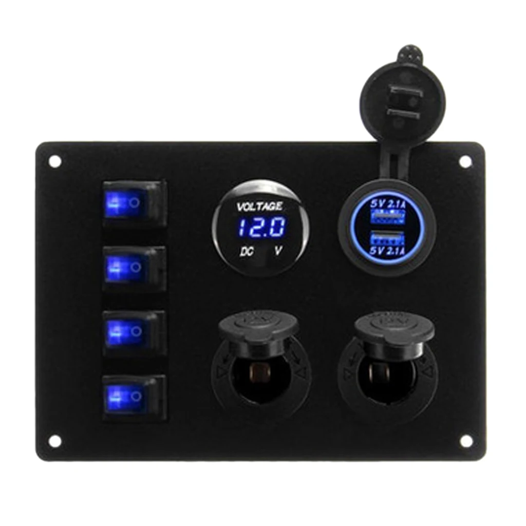 4 Gang Switch Panel 12V Lighted Switches, Switches w/5V Dual 2.1A ...
