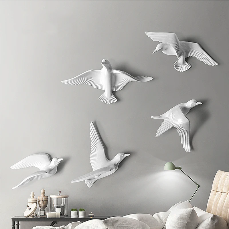 3D-resin-bird-wall-decorations-three-dimensional-wall-stickers-white ...