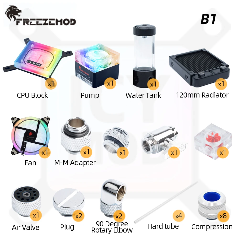 Freezemod Hard Tube Water Cooling Kit PC Liquid Cooler Set Copper ...