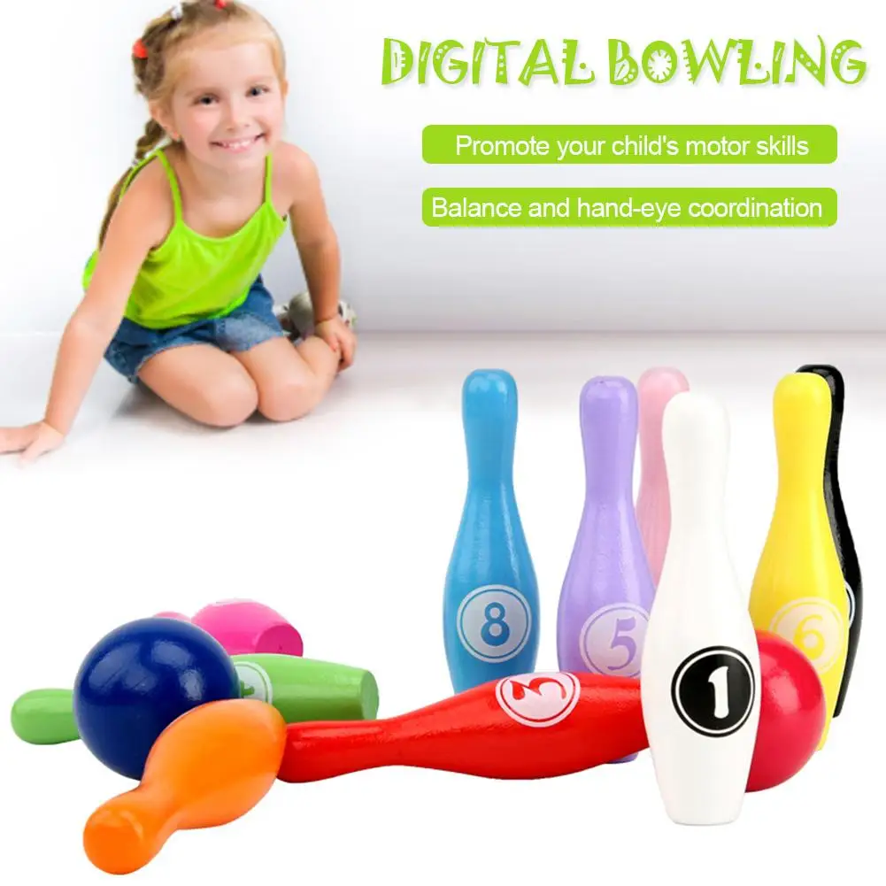 Juego de bolos digitales de madera de 12 unids/set para niños, juguete ...