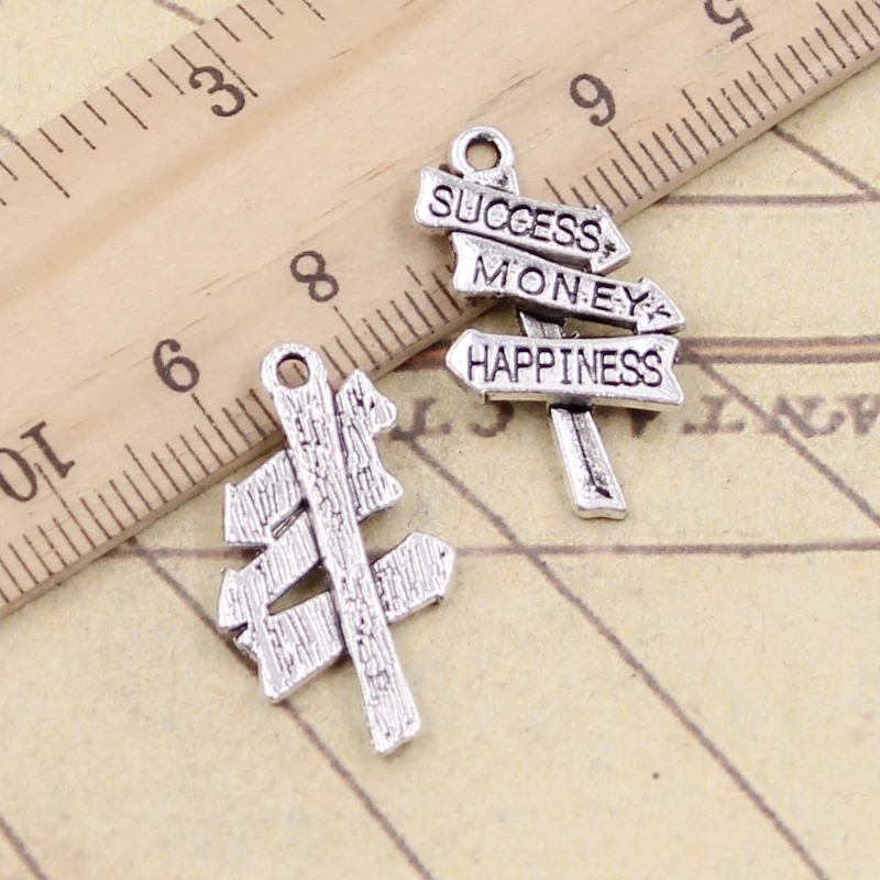10pcs Charms Signpost Success Money Happiness 25x16mm Tibetan Silver ...