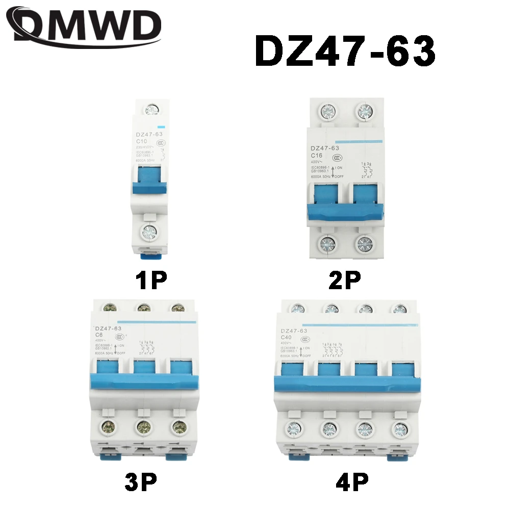 DMWD DZ47 63 10A 16A 20A 25A 32A 63A 1P 2P 3P 4P AC 230V Or 400V Mini Circuit Breaker MCB Cutout ...