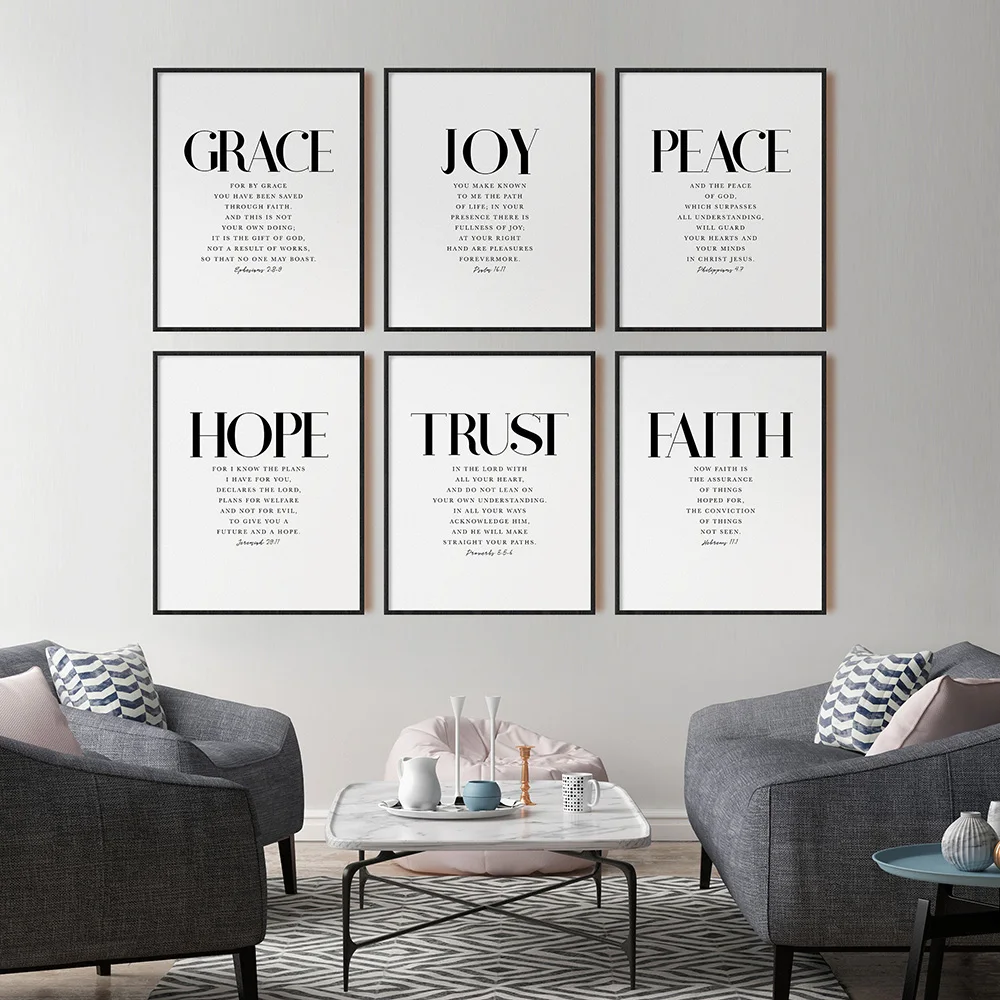 Bible Verse Poster and Print Grace Joy Peace Hope Trust Faith Wall art ...