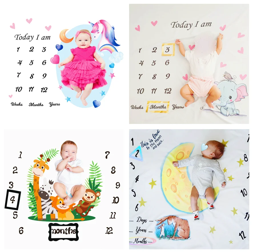 Cute 12 Month 1m Newborn Baby Monthly Milestone Blanket Stickers Frames ...