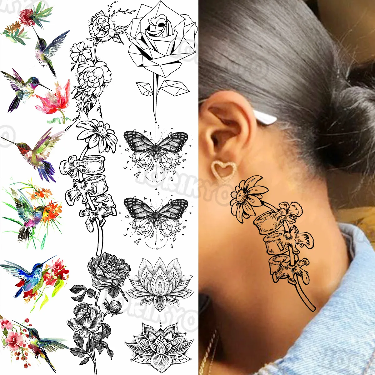 Hummingbird Tattoo Behind Ear