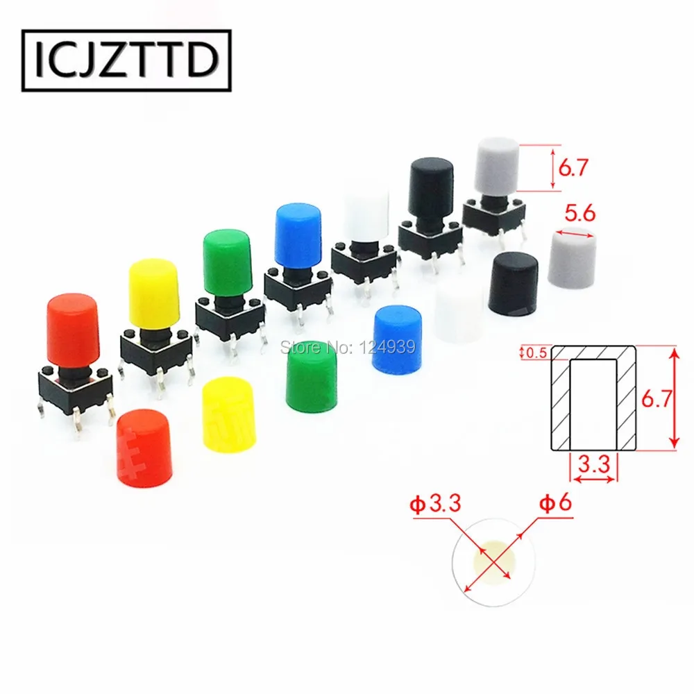 70pcs Tactile Button Caps Plastic Cap Hat For 6*6mm Micro Tact Switch ...