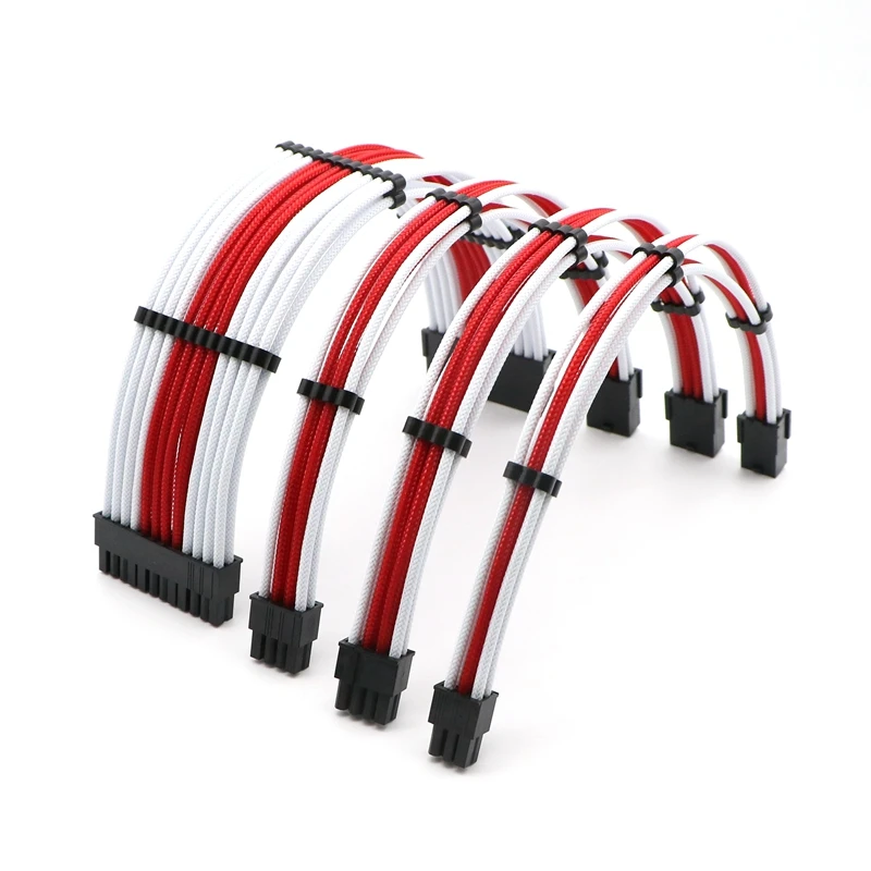 Basic Extension Cable Kit 180 Degree ATX 24Pin, CPU 8Pin, GPU 6+2Pin, GPU 6Pin Power Extension ...