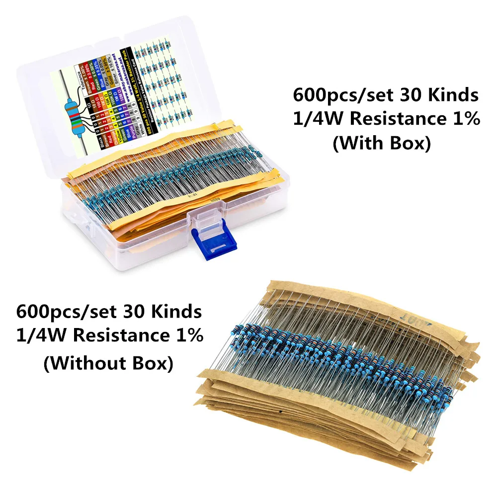 600PCS-LOT-1-4W-Metal-Film-Resistor-Kit-1-Resistor-Assorted-Kit-Set-10 ...