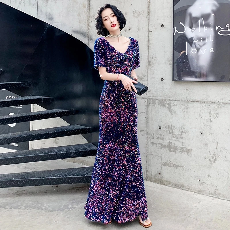 Robe-De-Soiree-2024-Evening-Dress-Short-Sleeve-Elegant-V-Neck-Mermaid ...