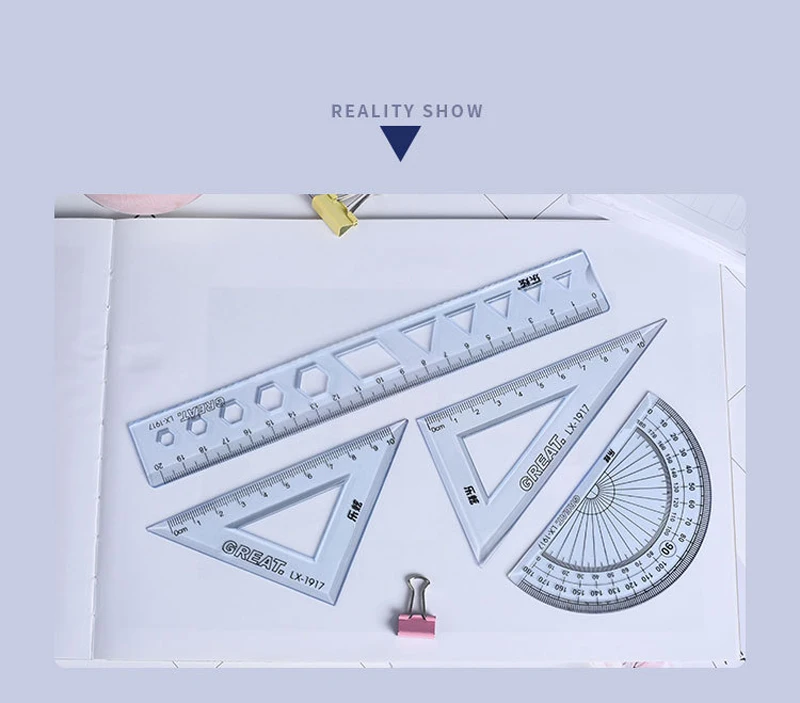 Regle - equerre,Règle de dessin 4 pièces-ensemble,Triangle de mesure ...