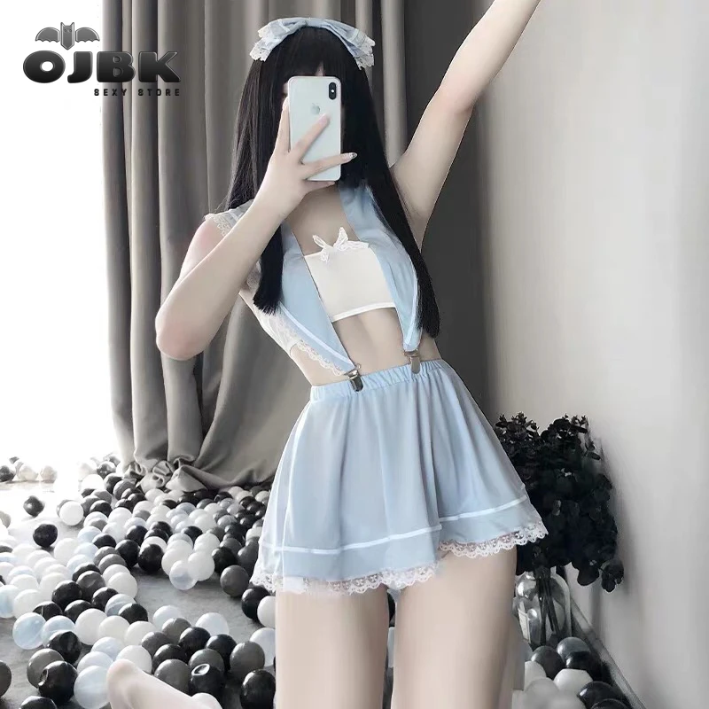 OJBK traje de juego de rol azul para mujer, lencería Sexy para chica escolar japonesa, falda con ...