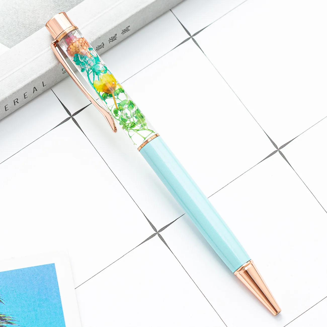 Stylo,Stylo à bille en métal,fleur de vie éternelle,stylo à bille de ...