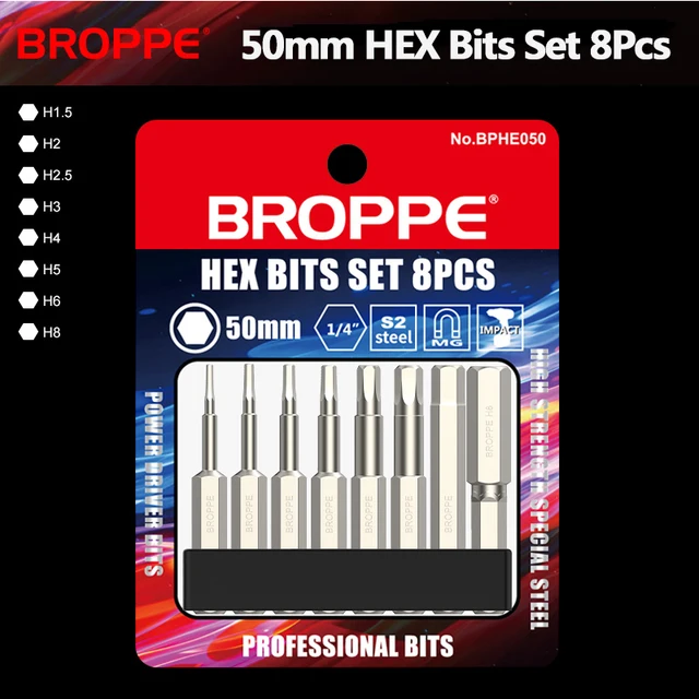 8Pcs H1.5-H8 S2 Alloy Steel Magnetic Hex Head Screwdriver Bits 50/75 ...
