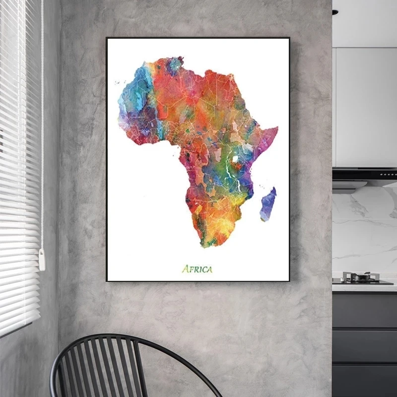 Aquarela-frica-mapa-pintura-da-lona-moderno-mapa-posters-e-c-pias-da ...